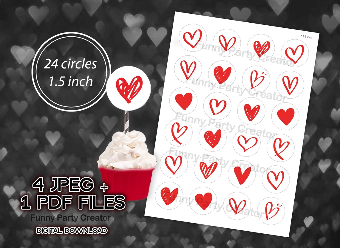 Printable Cupcake Toppers for Valentine's Day, Romantic Love-themed ...
