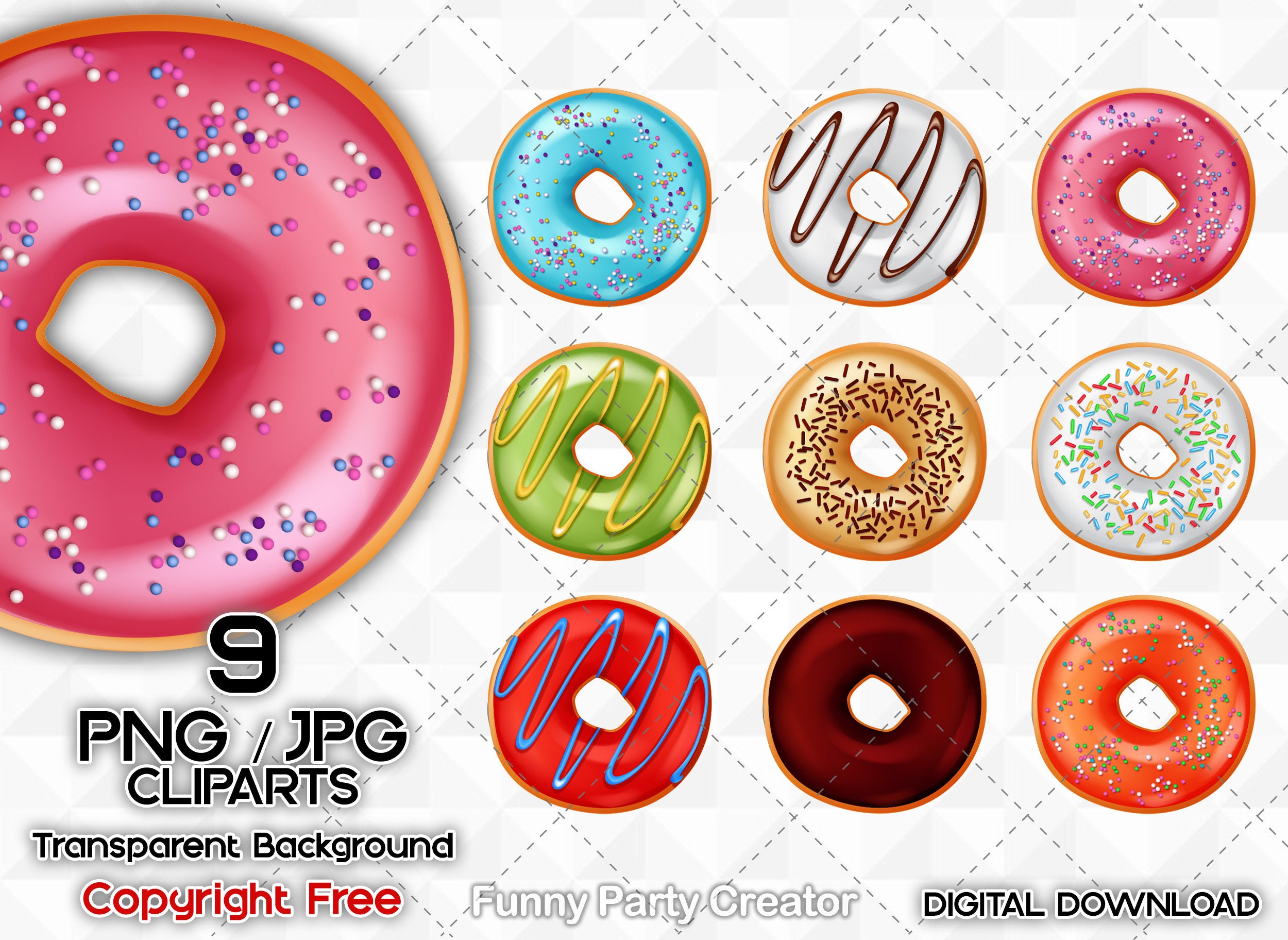 Digital 9 Yummy Realistic Donut Clipart PNG Transparent - Etsy