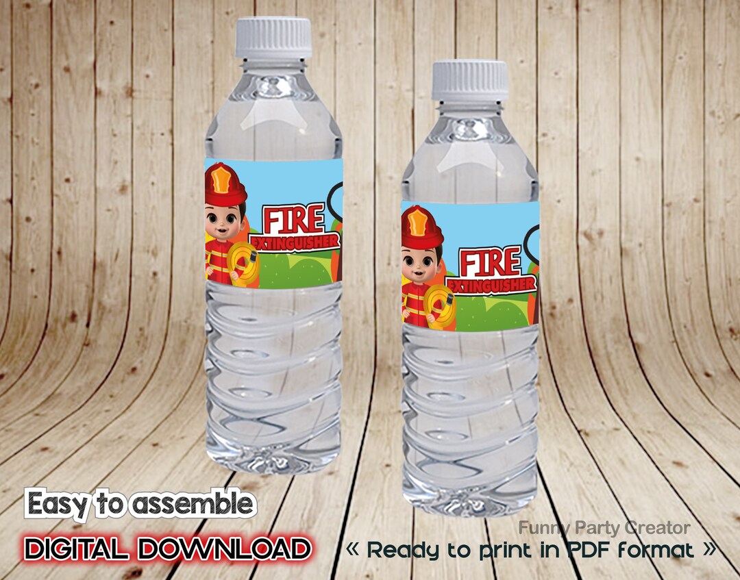 DIGITAL Bottle Label for Fire Fighter Birthday Party, Decorations for ...