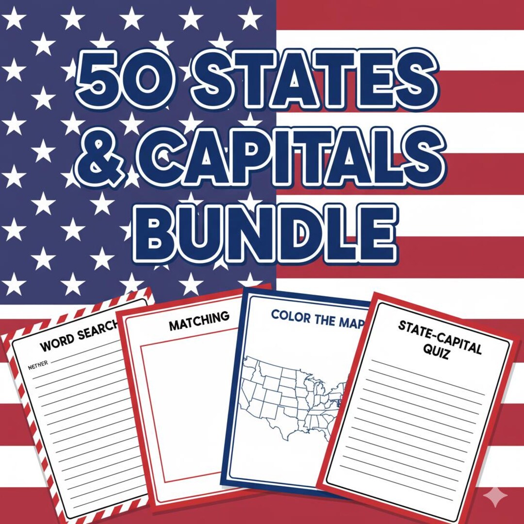 Printable Bundle USA Map Worksheets Activity Kit for Kids Elementary Ed ...