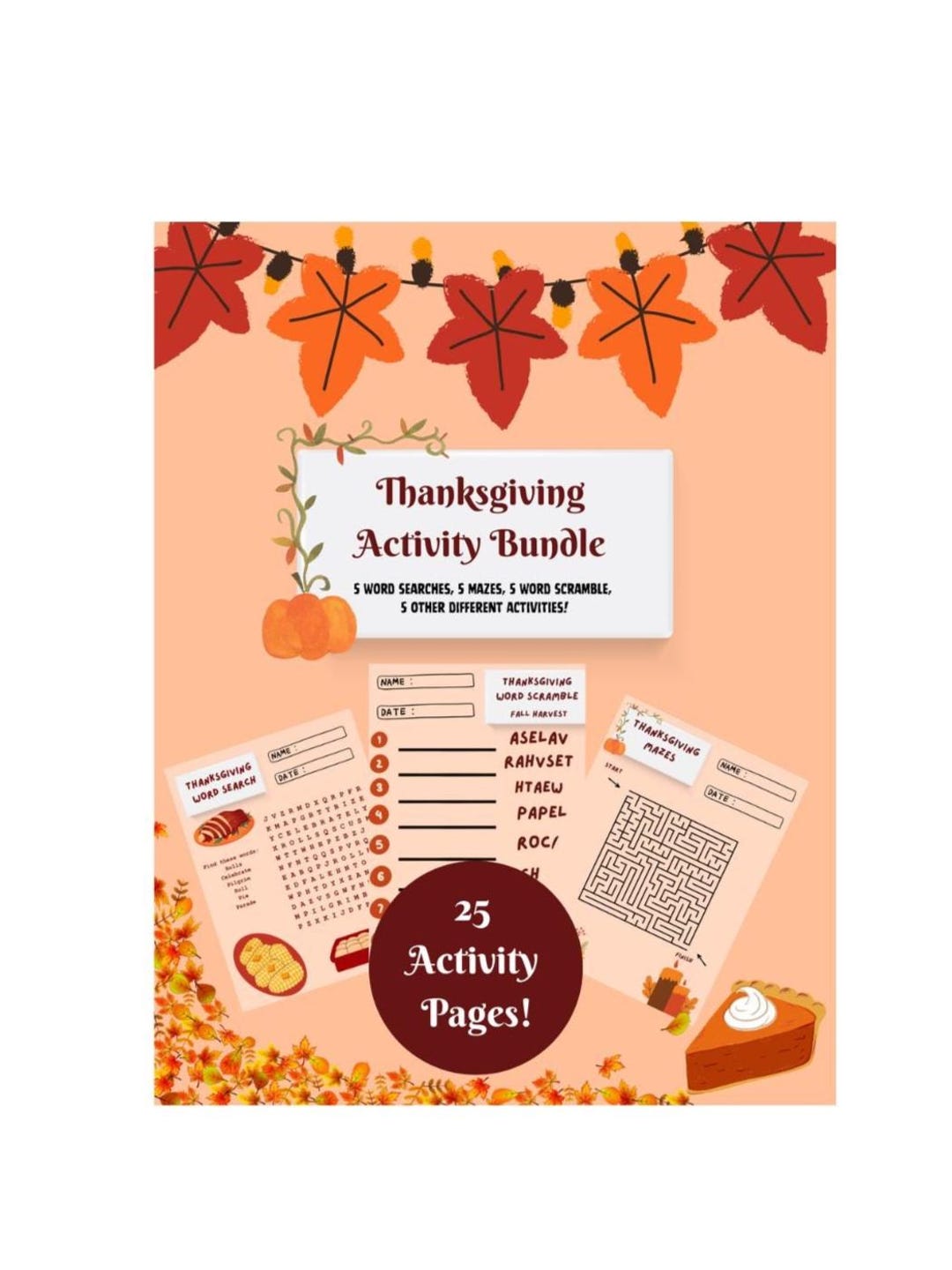 Thanksgiving Activities Printable Bundle Digital Bundle Activity Kit ...