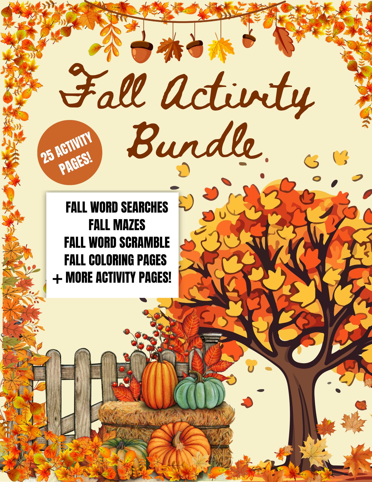 Printable Bundle for Kids Fall Printable Worksheets Digital Download ...