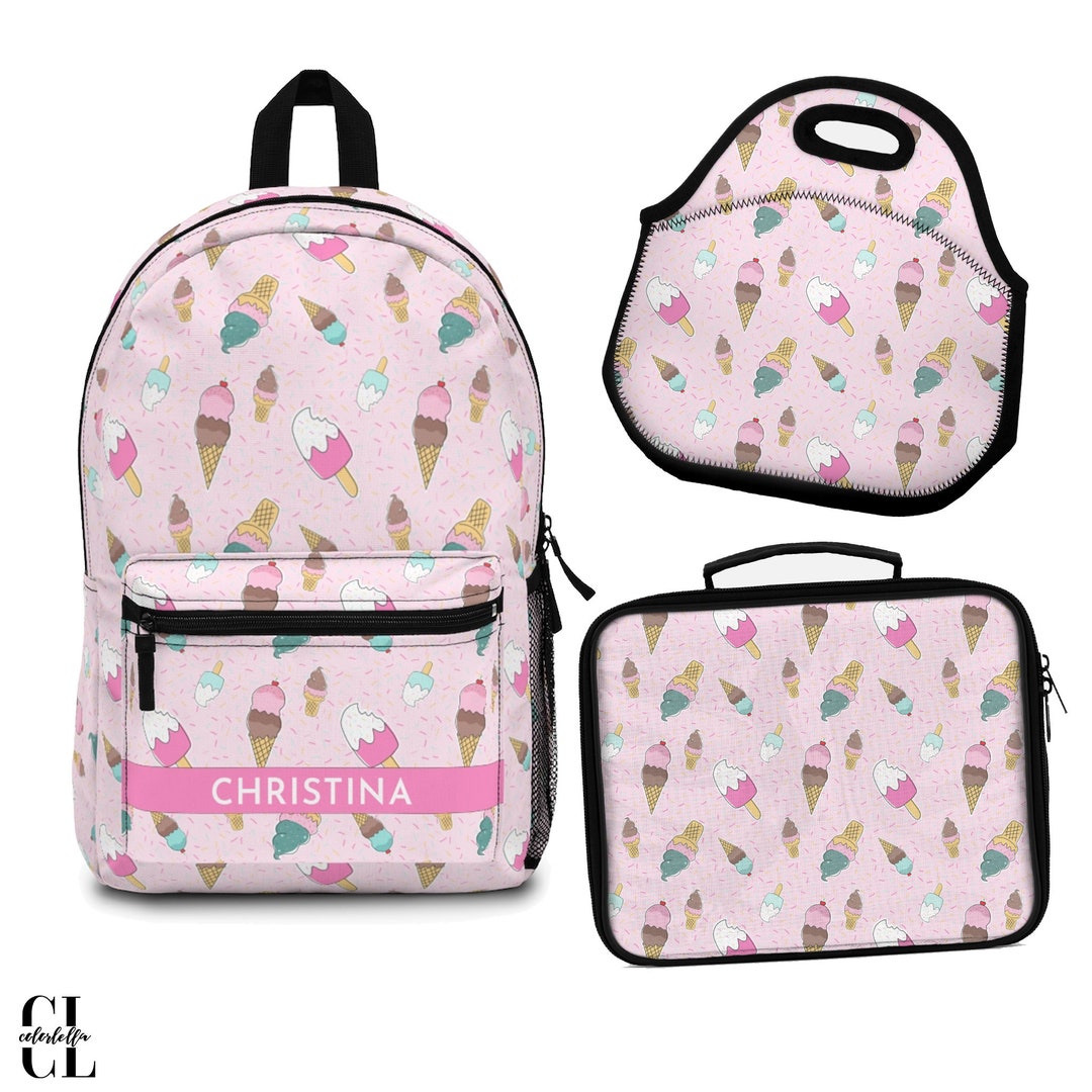 Ice Cream Print Kids Backpack, Pink Ice Cream Design Backpack, Girl ...