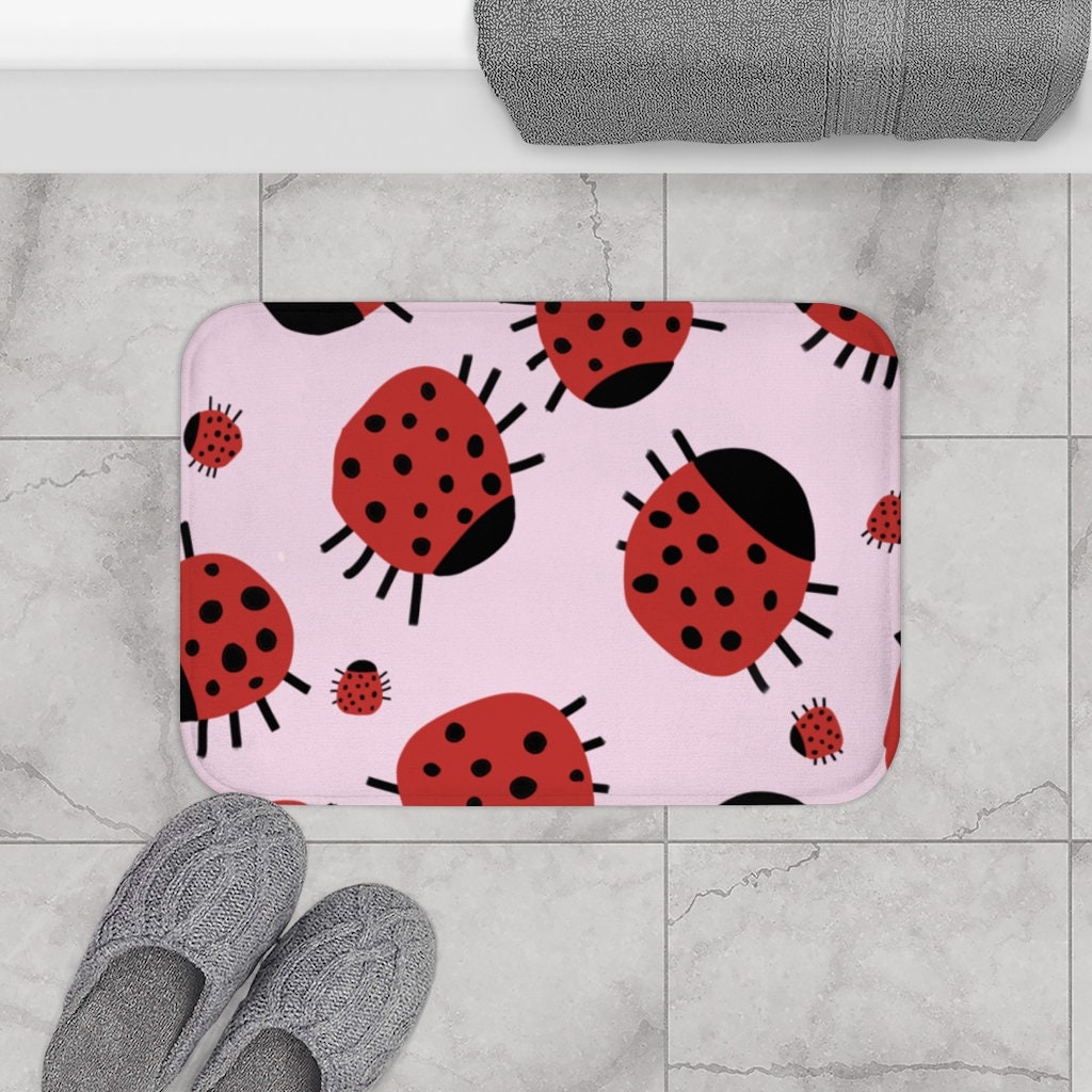 Ladybug Bath Mat, Lady Bug Girl's Bathroom Mat, Custom Name Bath Rug ...