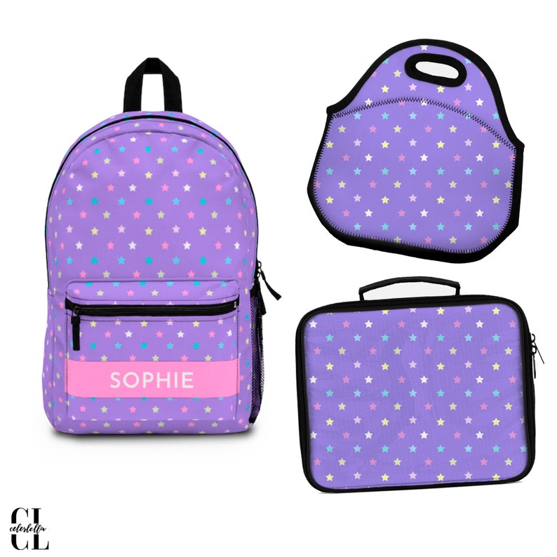 Purple Stars Backpack Star Design Backpack Girly Star School - Etsy