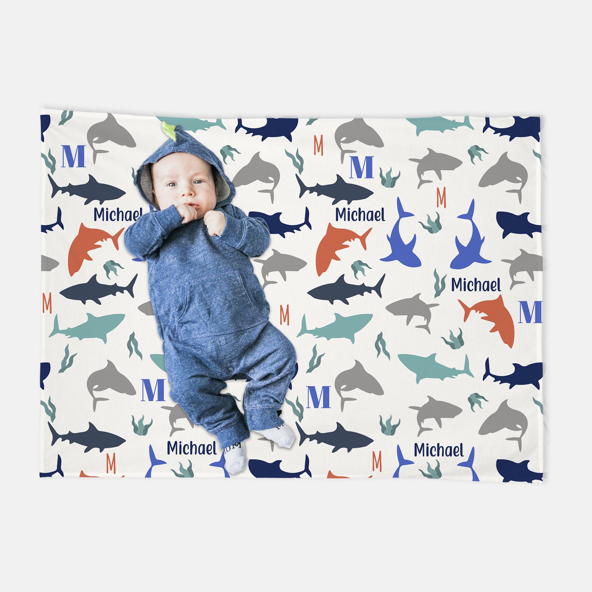 Nautical Shark Blanket Personalized Minky Shark Throw Navy - Etsy