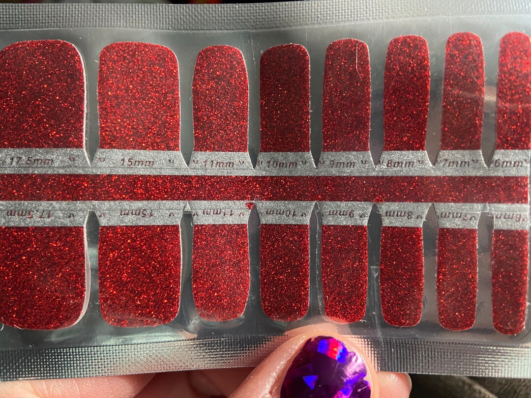 100% Nail Polish Strips Red Glitter - Etsy
