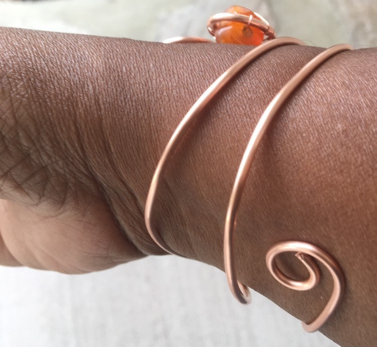 Handmade Spiral Copper Wire Bracelet Beaded Bracelet Wire Wrapped ...