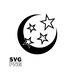 Crescent Moon and Stars SVG and PNG Files for Cricut, Silhouette ...