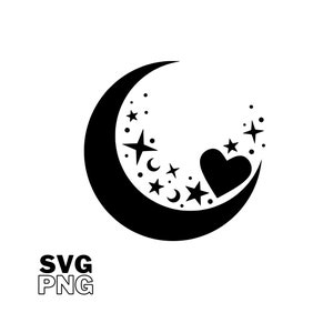 Boho Moon With Heart SVG and PNG Files for Cricut, Silhouette Machine ...