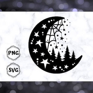 Spider Web Moon SVG and PNG Files for Cricut, Silhouette Machine, Laser ...