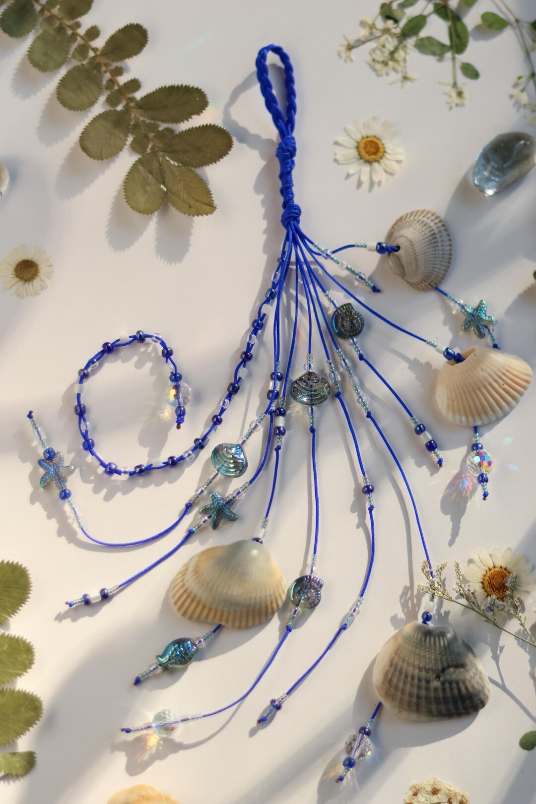 Blue Seashell Suncatcher, Coastal Hanging Decoration, Seashell Art, Sea ...