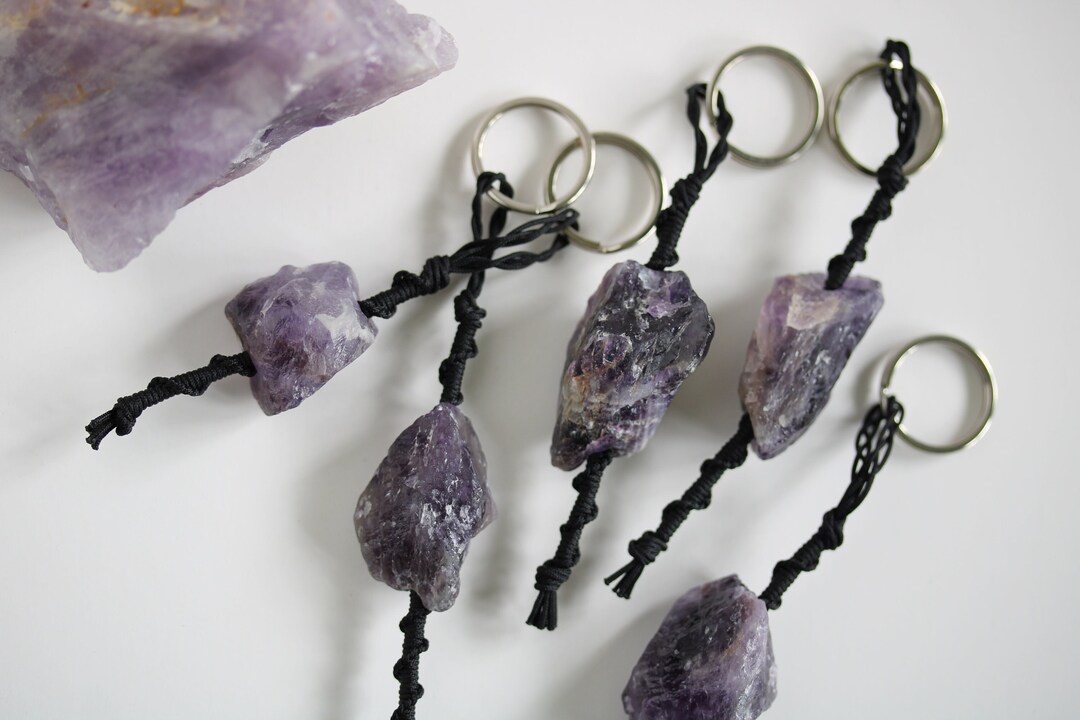 Raw Amethyst Gemstone Key Ring Charm, Chakra Stone Jewelry, Backpack ...