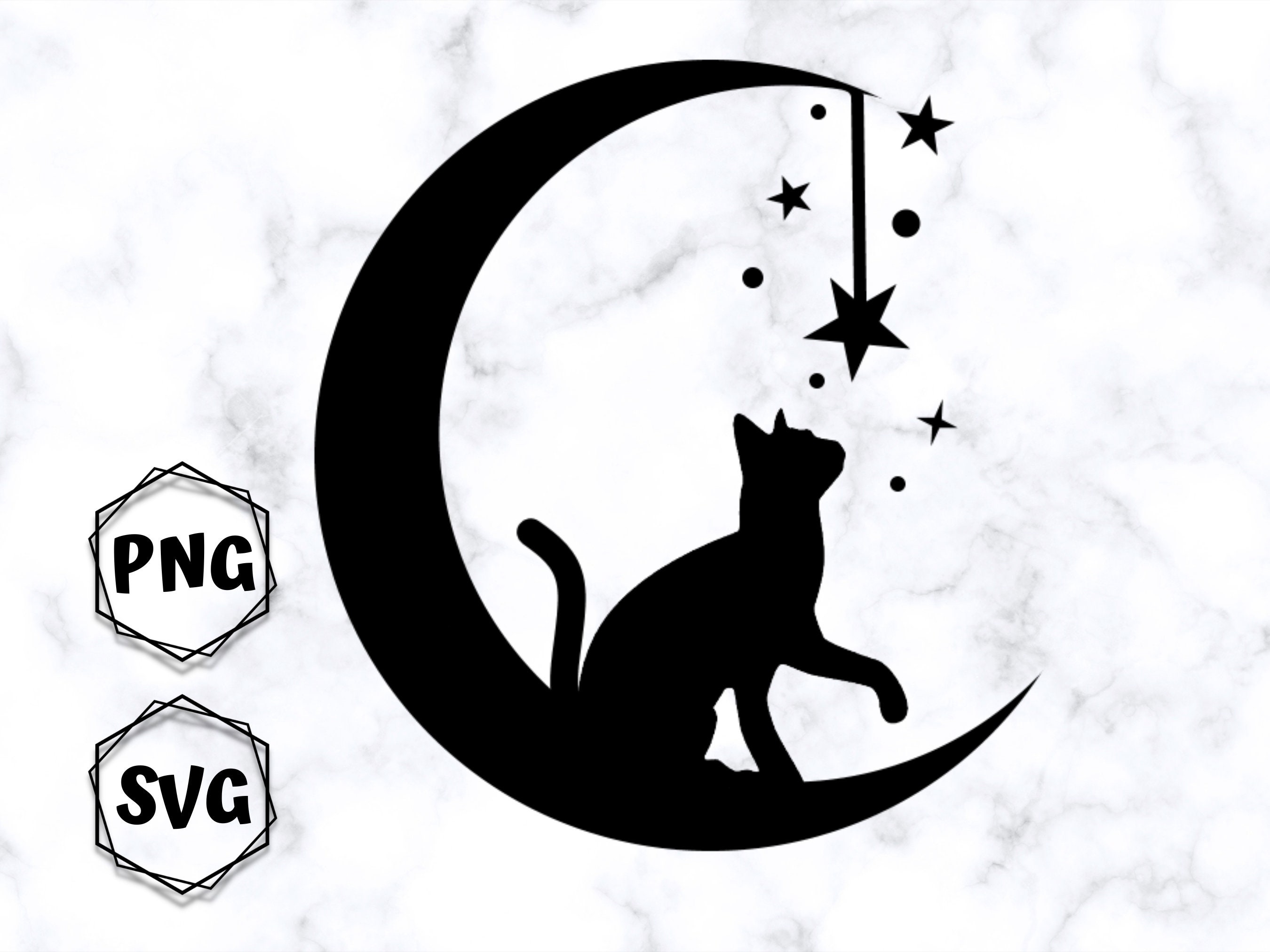 Crescent Moon With Cat SVG and PNG Files for Cricut - Etsy