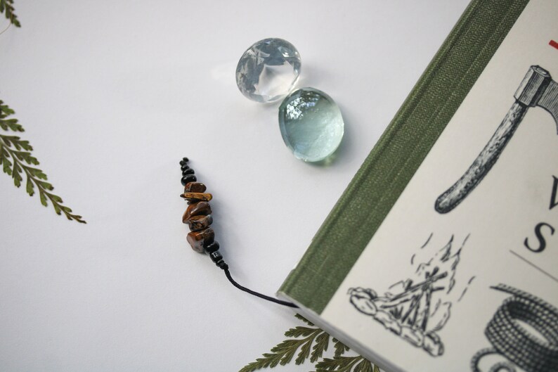 Tiger's Eye Beaded Bookmark, Black Nylon String Book Thong - Etsy