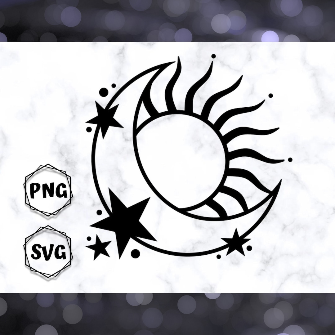 Crescent Moon and Sun SVG and PNG Files for Cricut, Silhouette Machine ...
