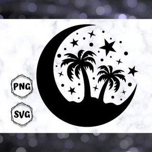 Palm Tree Moon SVG: Tropical Cricut Silhouette Cut File (digital ...