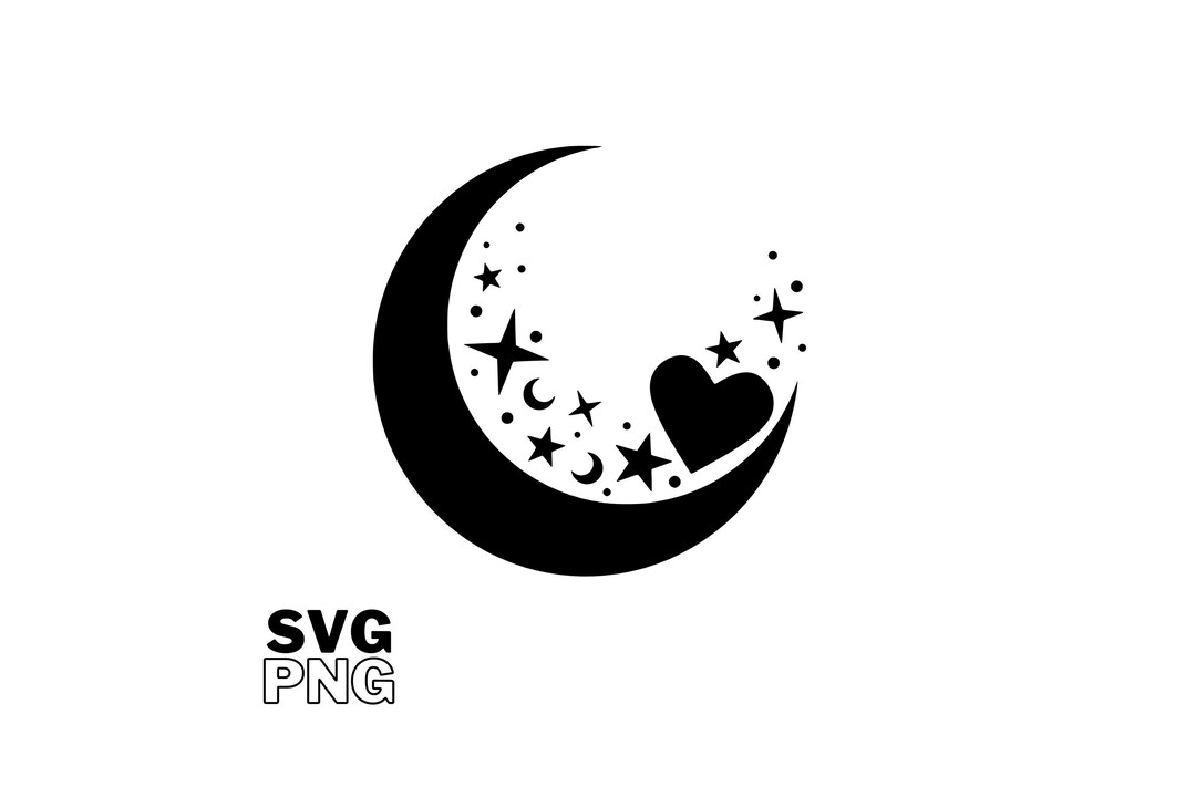 Boho Moon With Heart SVG and PNG Files for Cricut, Silhouette Machine ...
