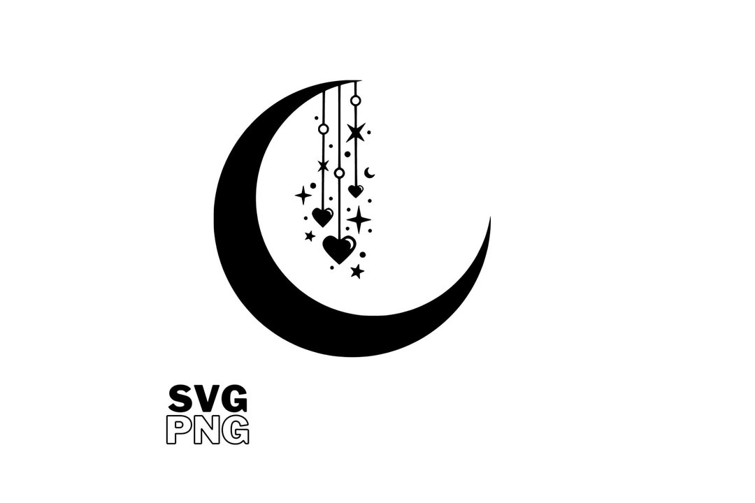 Boho Heart Moon SVG and PNG Files for Cricut, Silhouette Machine, Laser ...