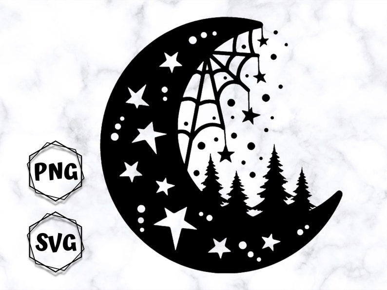 Spider Web Moon SVG and PNG Files for Cricut Silhouette - Etsy