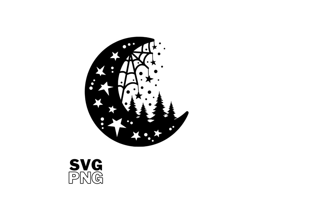 Spider Web Moon SVG and PNG Files for Cricut, Silhouette Machine, Laser ...