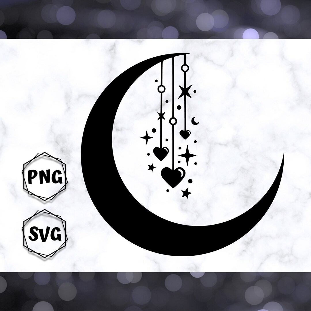 Boho Heart Moon SVG and PNG Files for Cricut, Silhouette Machine, Laser ...
