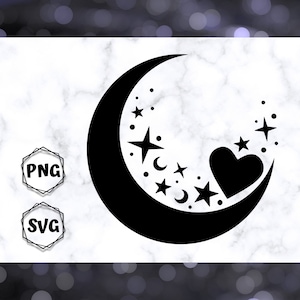 Boho Moon With Heart SVG and PNG Files for Cricut, Silhouette Machine ...