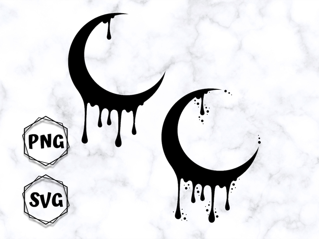 Dripping Crescent Moon SVG and PNG Files for Cricut - Etsy