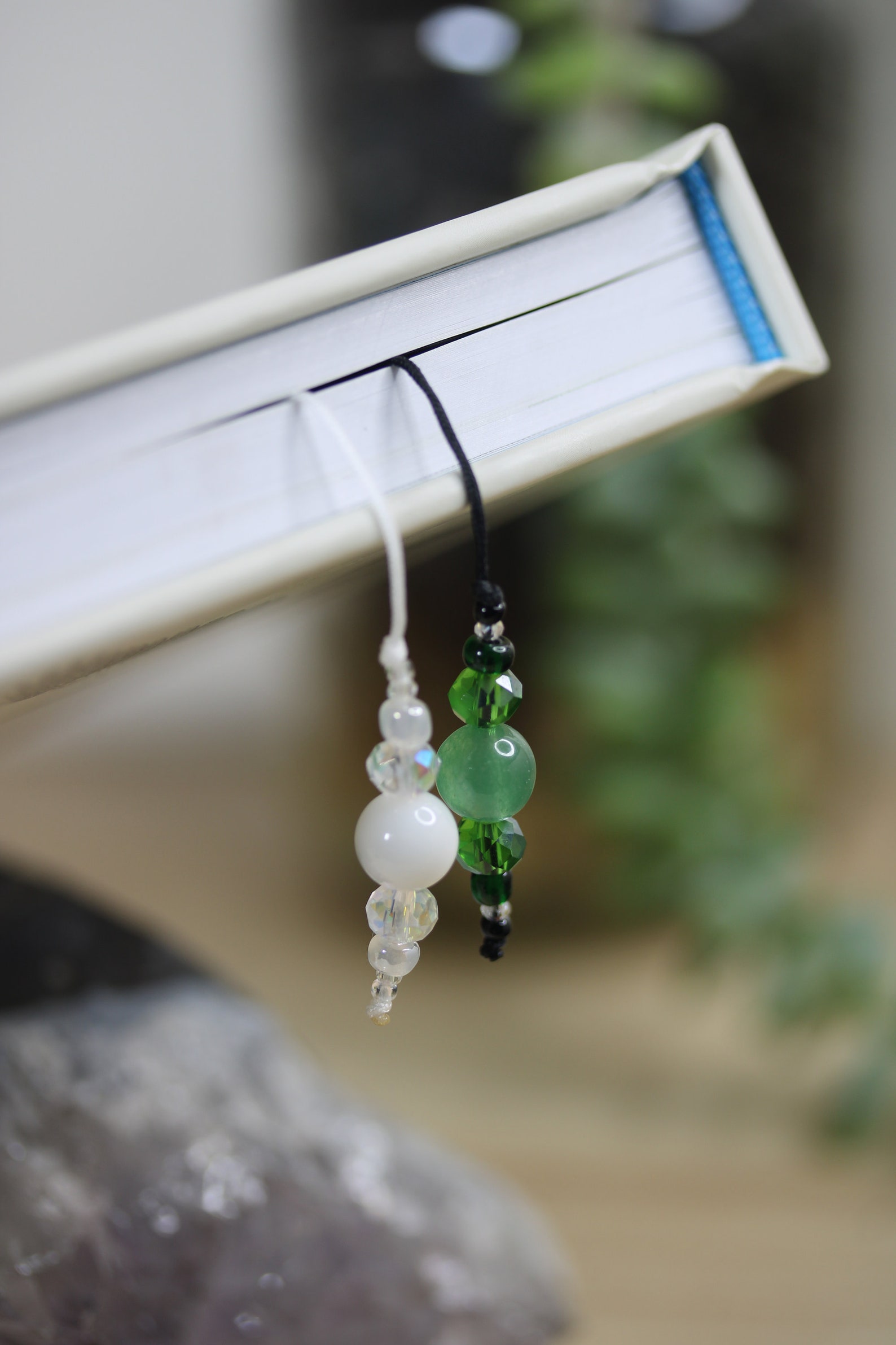 Stone and Crystal Beaded Bookmarks, String Book Thong, Page Holder for ...