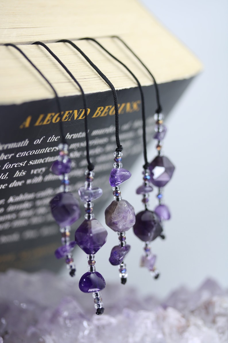 Amethyst Beaded Bookmark String Book Thong Page Holder for - Etsy