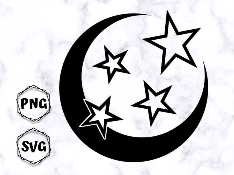 Crescent Moon and Stars SVG and PNG Files for Cricut - Etsy