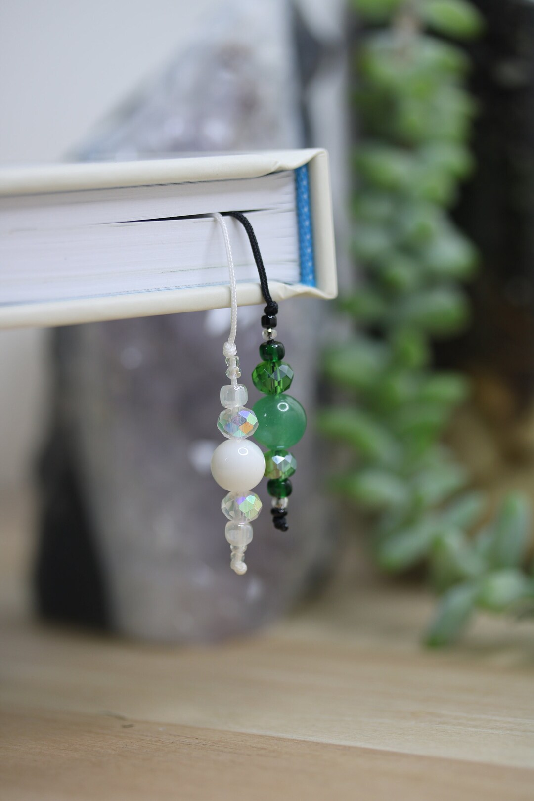 Stone and Crystal Beaded Bookmarks, String Book Thong, Page Holder for ...