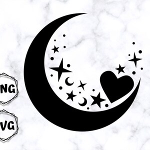 Boho Moon With Heart SVG and PNG Files for Cricut, Silhouette Machine ...