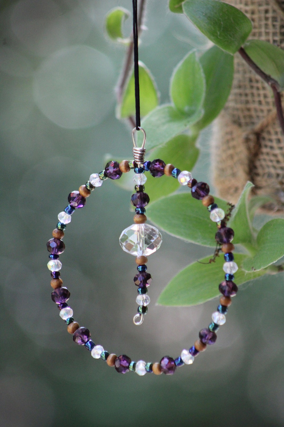 Beaded Purple Suncatcher, Accessories for Car Mirror, Hanging Charms ...