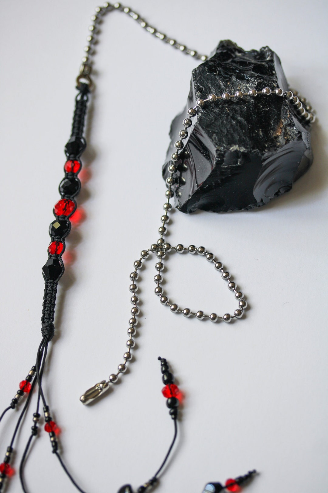 Black and Red Crystal Fan Chain Pull, Decorative Ceiling Fan Pulls ...