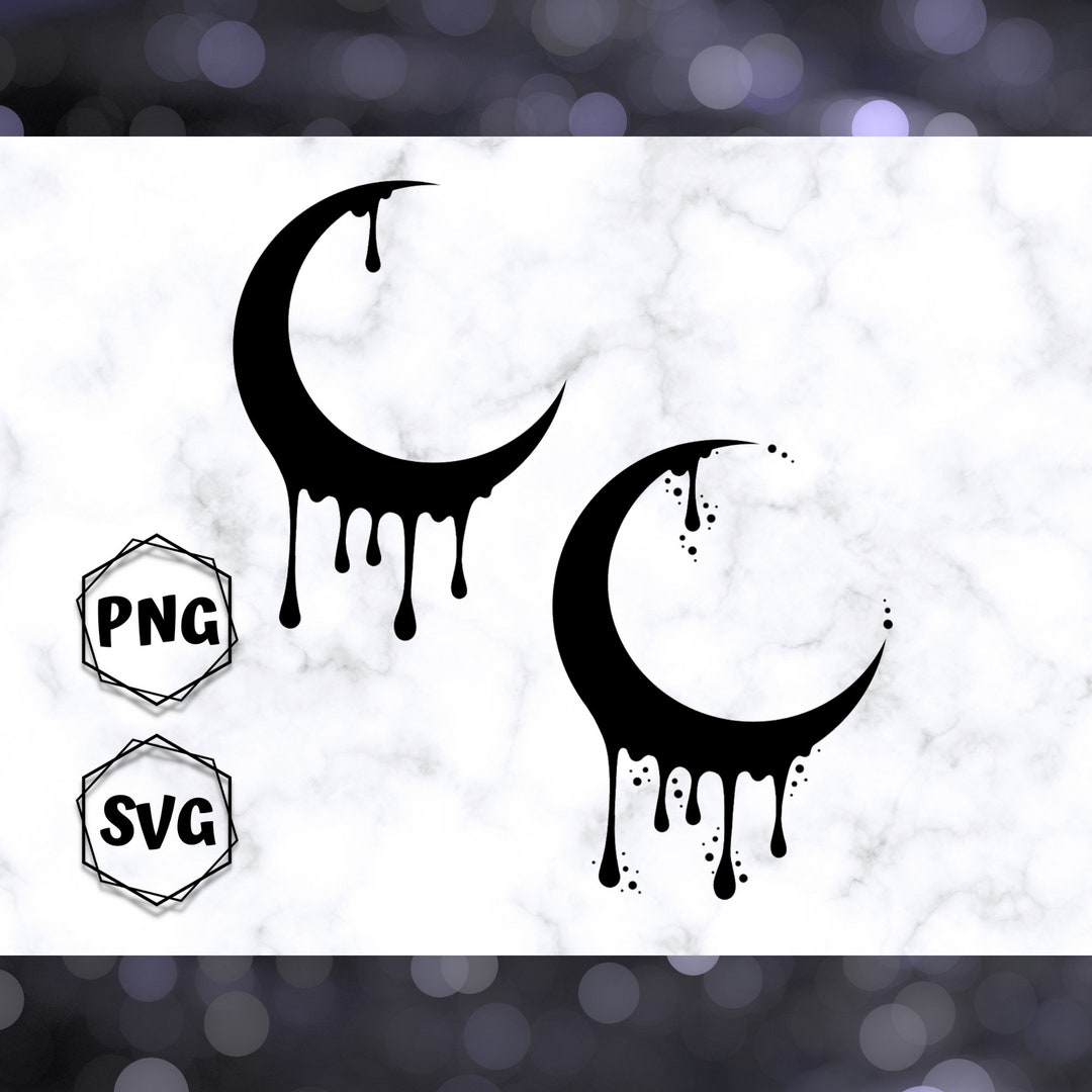 Dripping Crescent Moon SVG and PNG, Files for Cricut, Silhouette ...