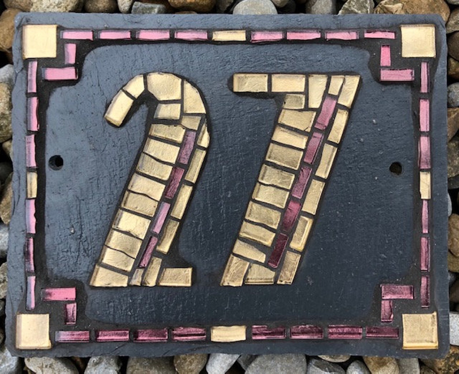 Personalised mosaic house number Art Deco on natural slate in | Etsy