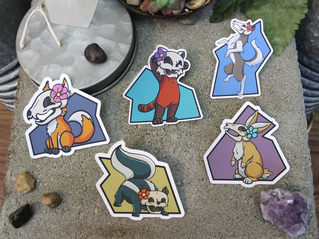 5 Pack Skull Animal Stickers - Etsy