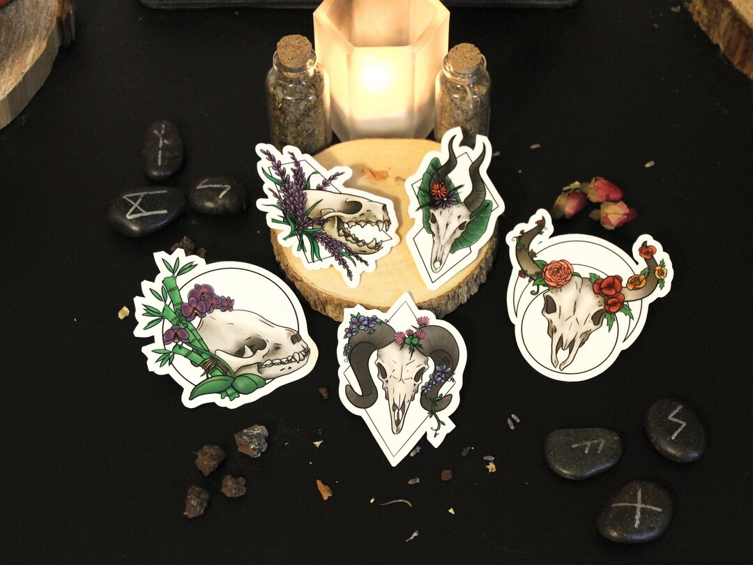 5 Pack Floral Animal Skull Stickers - Etsy