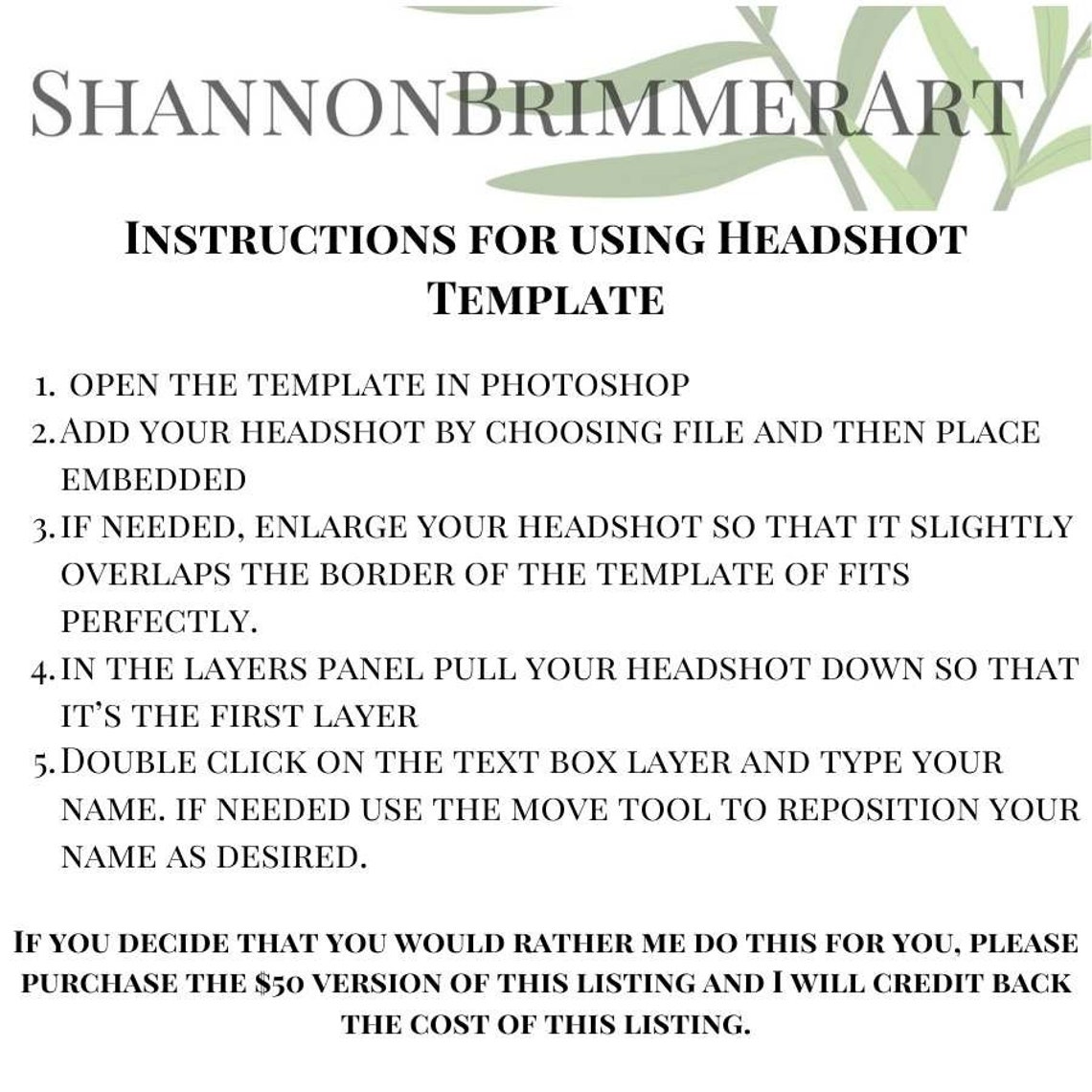 Customizable Digital Headshot PHOTOSHOP Template Acting Name Headshot ...