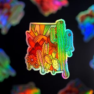 Arizona Holographic Sticker, AZ Sticker, Zona, Cactus Sticker, Saguaro ...