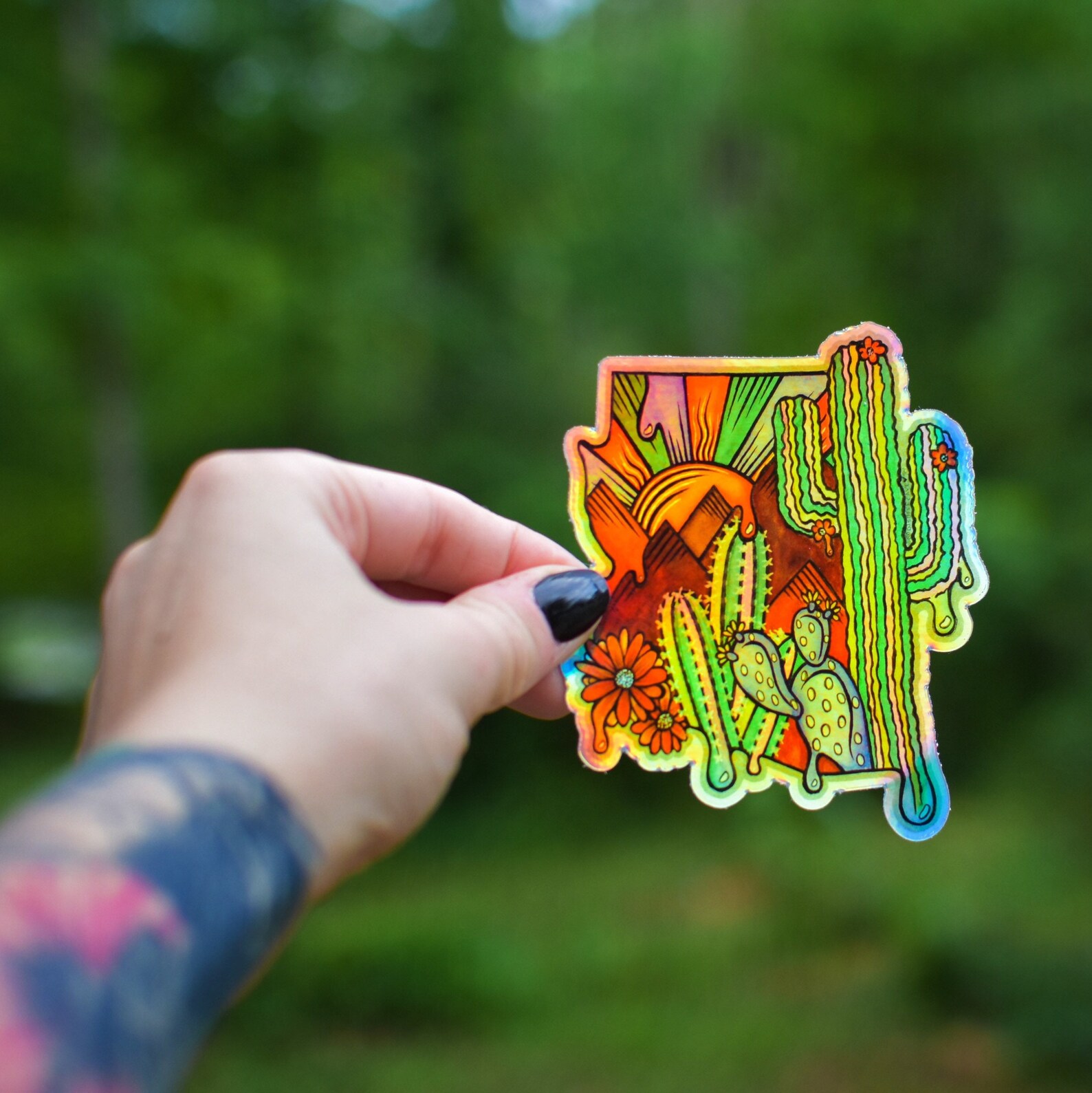 Arizona Holographic Sticker AZ Sticker Zona Cactus Sticker - Etsy