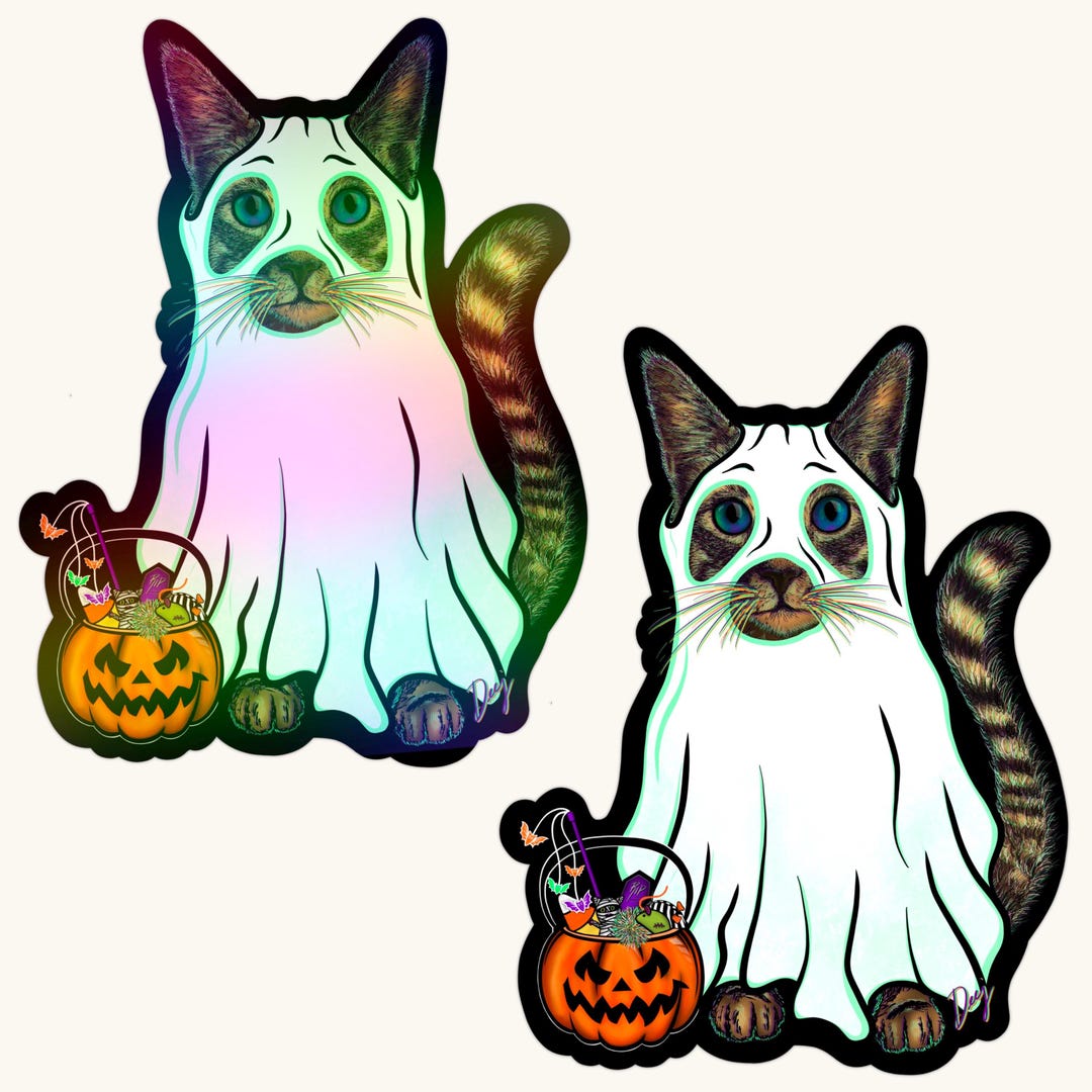 Bed Sheet Ghost Cat Sticker: Holographic Waterproof Vinyl Decal "jigsaw ...