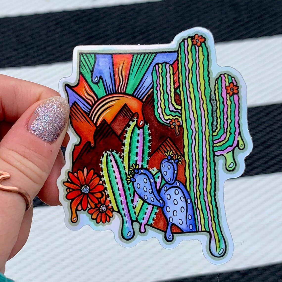 Arizona Holographic Sticker AZ Sticker Zona Cactus Sticker - Etsy