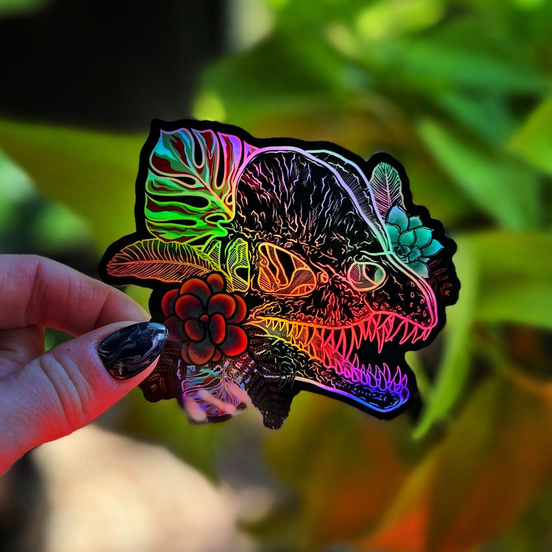 Dilophosaurus Holographic Sticker, 3x2.5 | Dinosaur Sticker, Dino Art ...