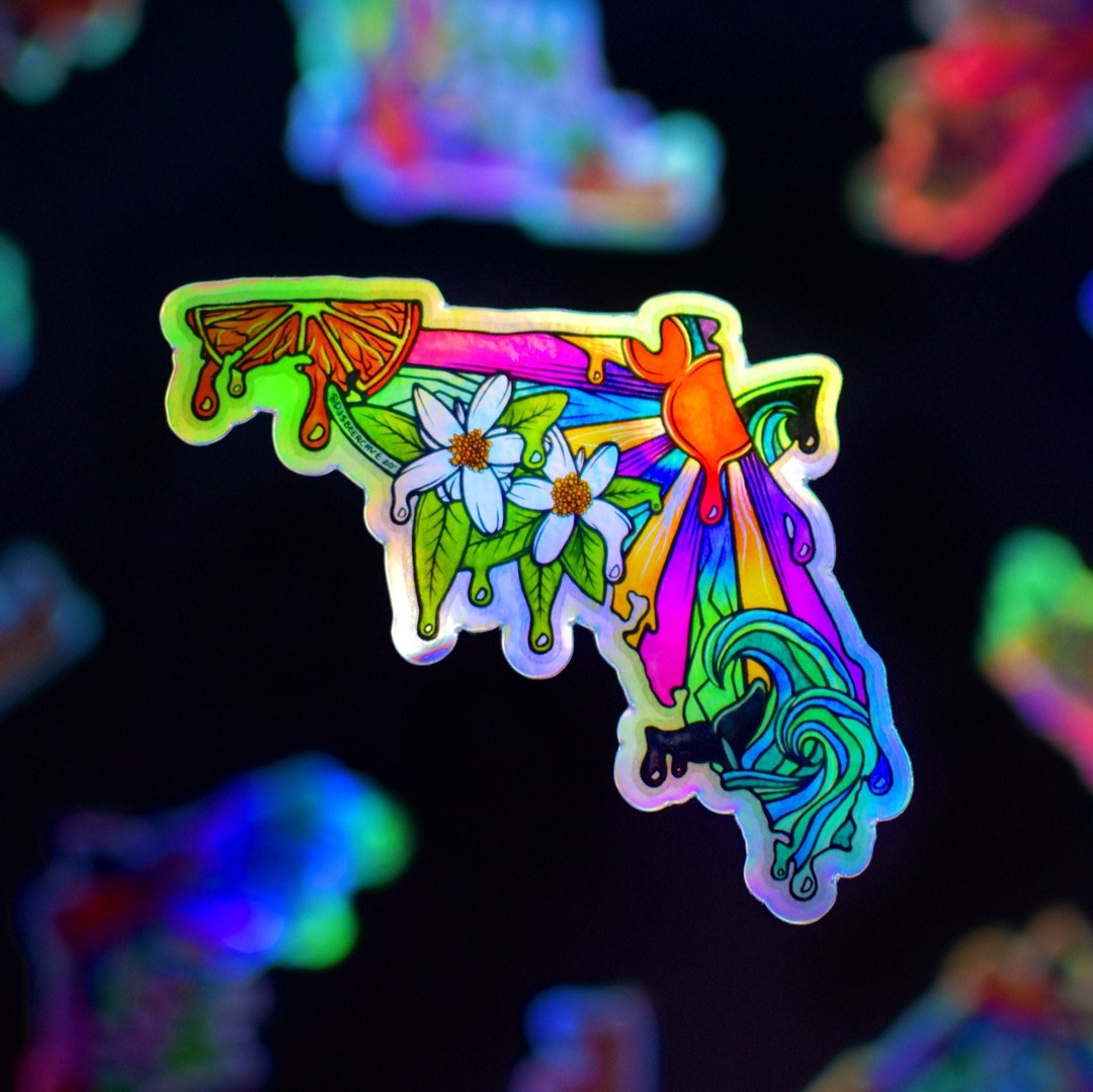 Florida Holographic Sticker, Fl Sticker, Waterproof Sticker, State ...