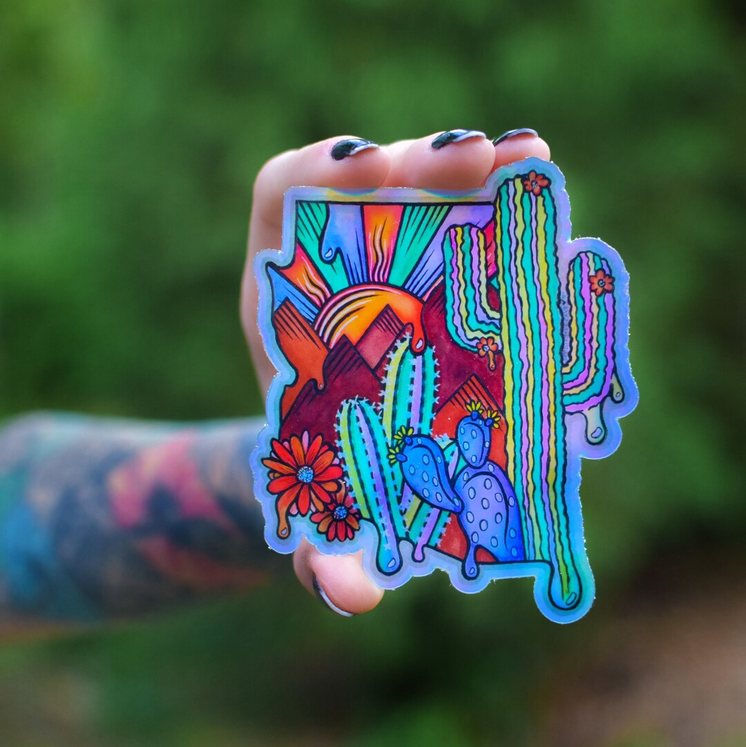 Arizona Holographic Sticker AZ Sticker Zona Cactus Sticker - Etsy