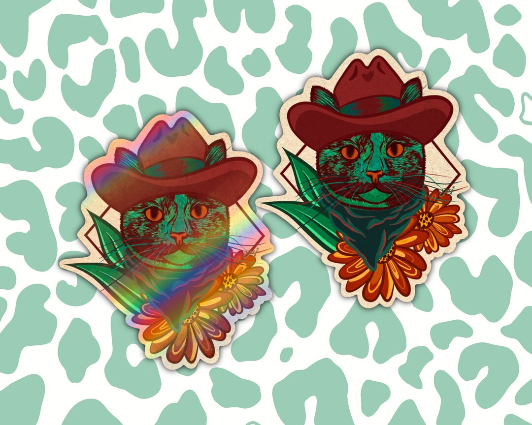 The Outlaws Cowboy Cat Sticker Matte Vinyl Waterproof Cute & Funny ...