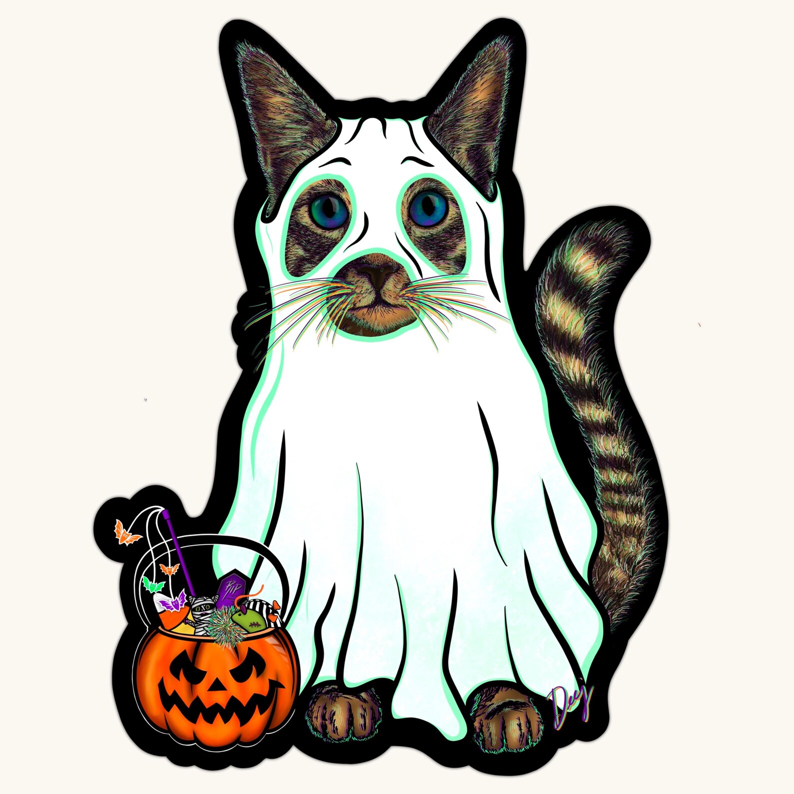 Bed Sheet Ghost Cat Sticker: Holographic Waterproof Vinyl Decal "jigsaw ...