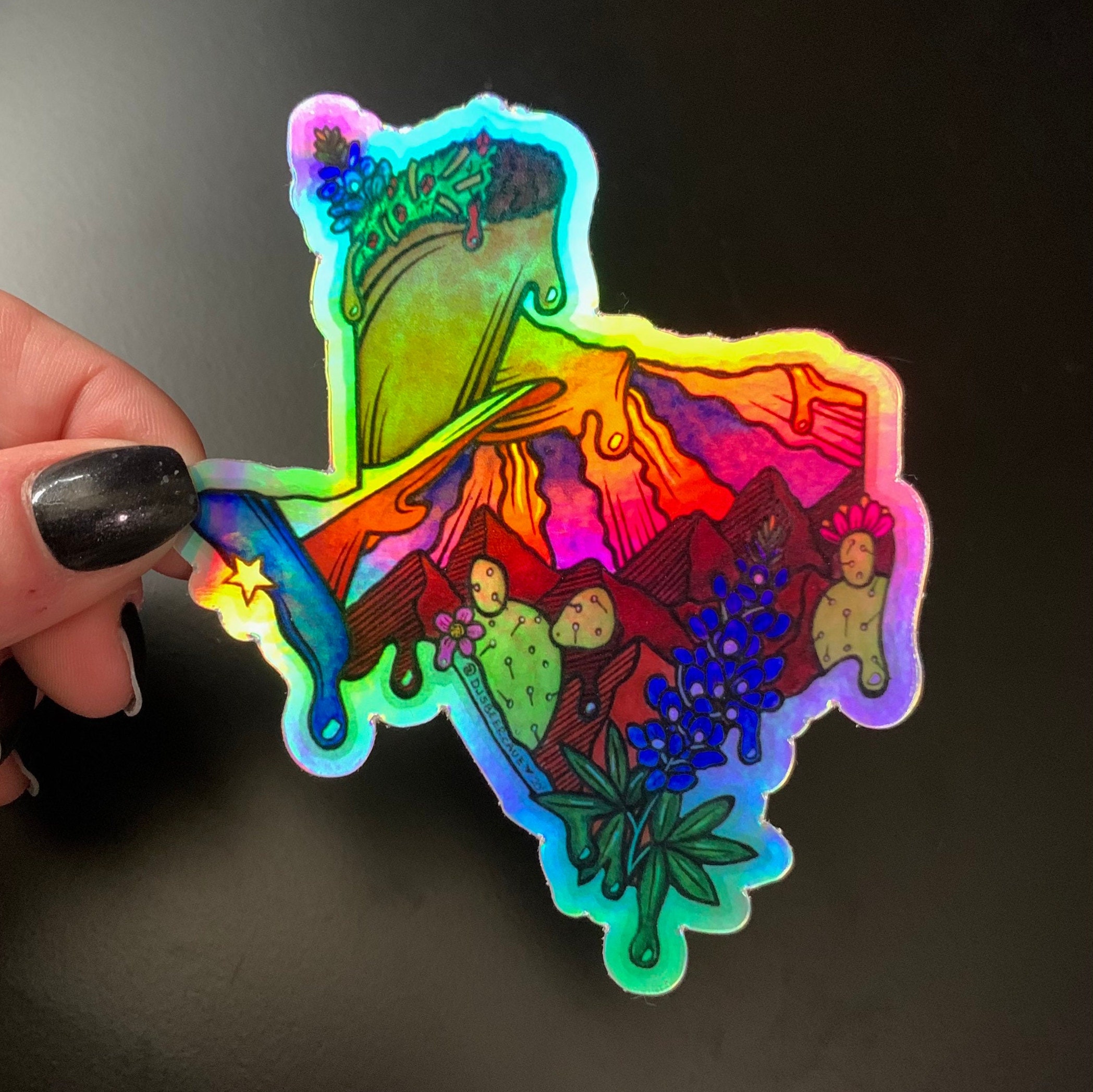 Texas Holographic Sticker Taco Sticker Texas Print Texas Art Longhorns ...